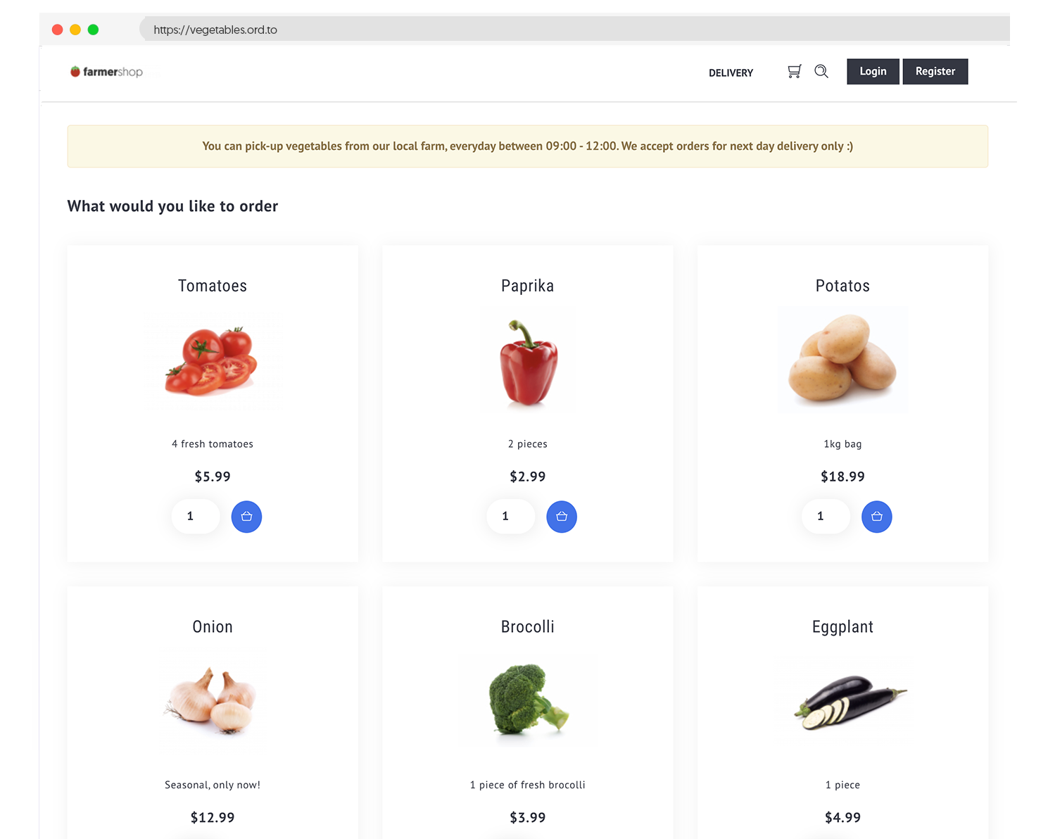 Ordering system for shops and restaurants